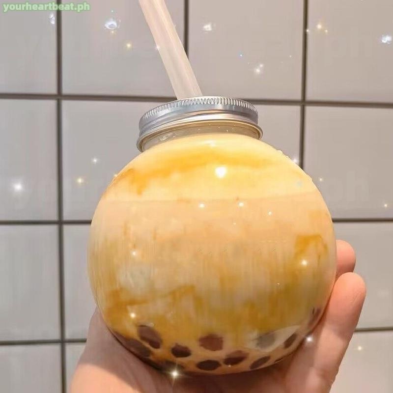 300/500ml PET Spherical Bottle Milk Tea Juice Transparent Round Cup ...