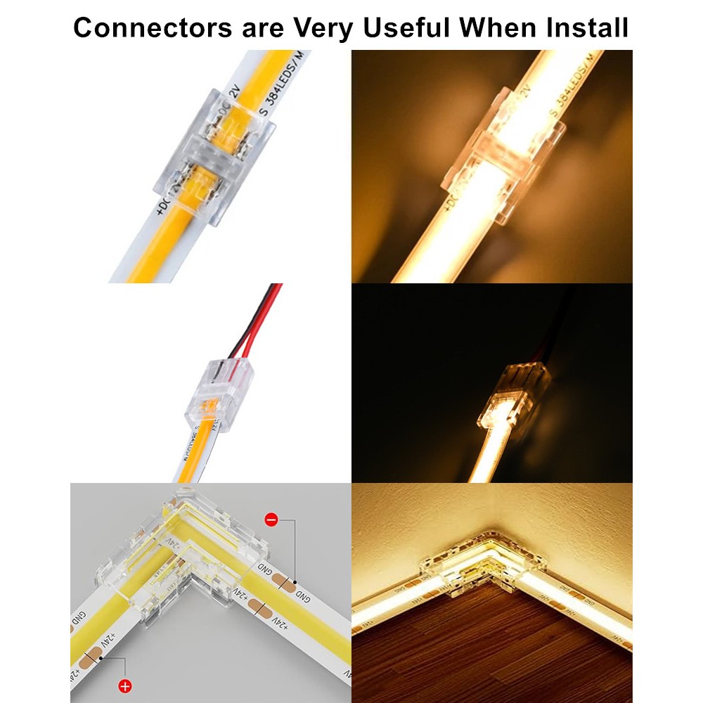 2-Pin 8mm COB LED Strip to Wire Connector Unwired Clips Solderless ...