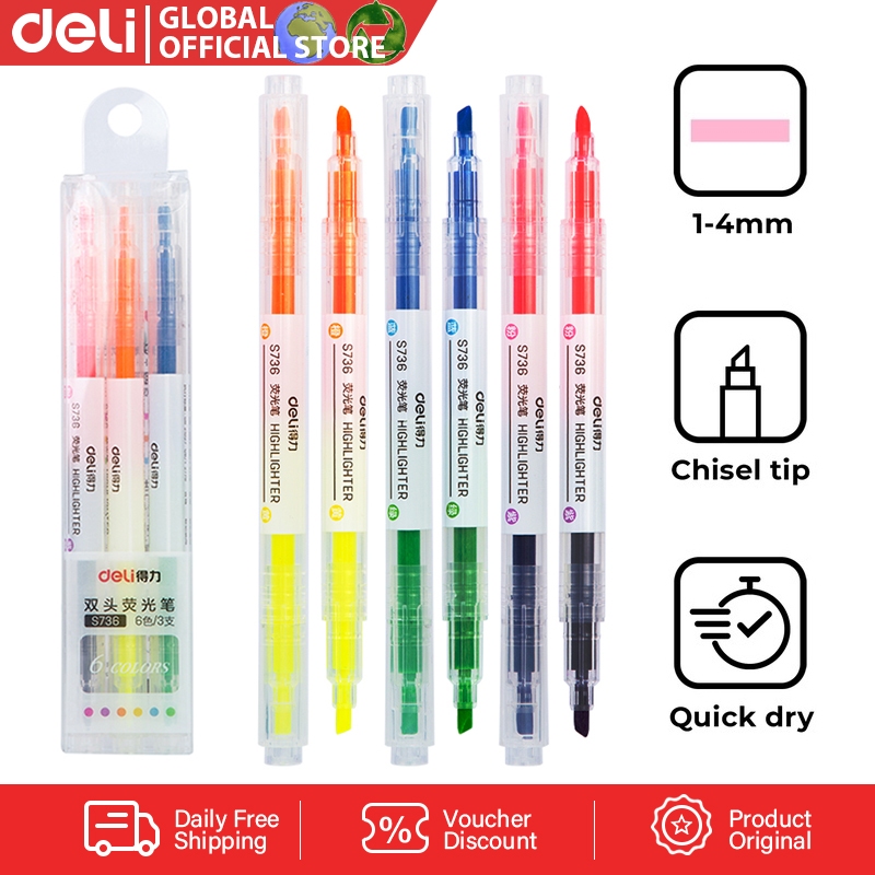 Deli 6 Colors Double Head Highlighter Pen | Shopee Philippines
