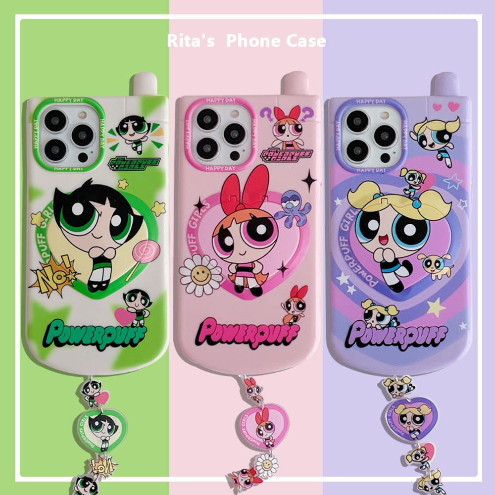 Cartoon The Powerpuff Girls ins Style Mobile Love Mirror Bracket Phone ...