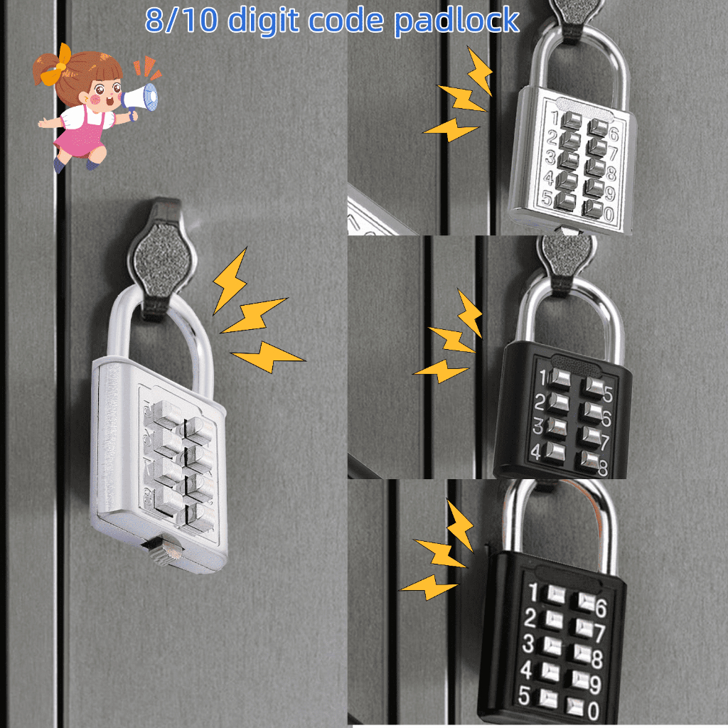 Gym Padlock With Code Button Combination Security Padlock 8/10 Digits ...