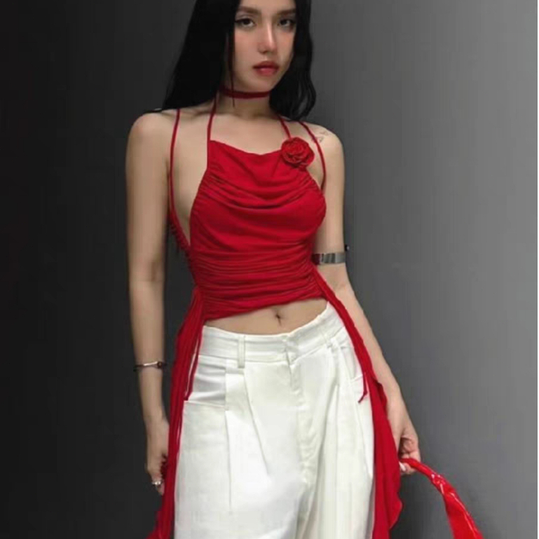 Women's Solid Color Sexy Halter Tank Top Girls Backless Slim Halter Top ...