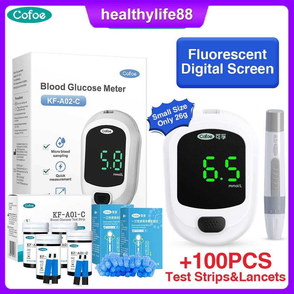 Cofoe Blood Glucose Monitoring Kit with 100pcs Blood Sugar Test Strips ...
