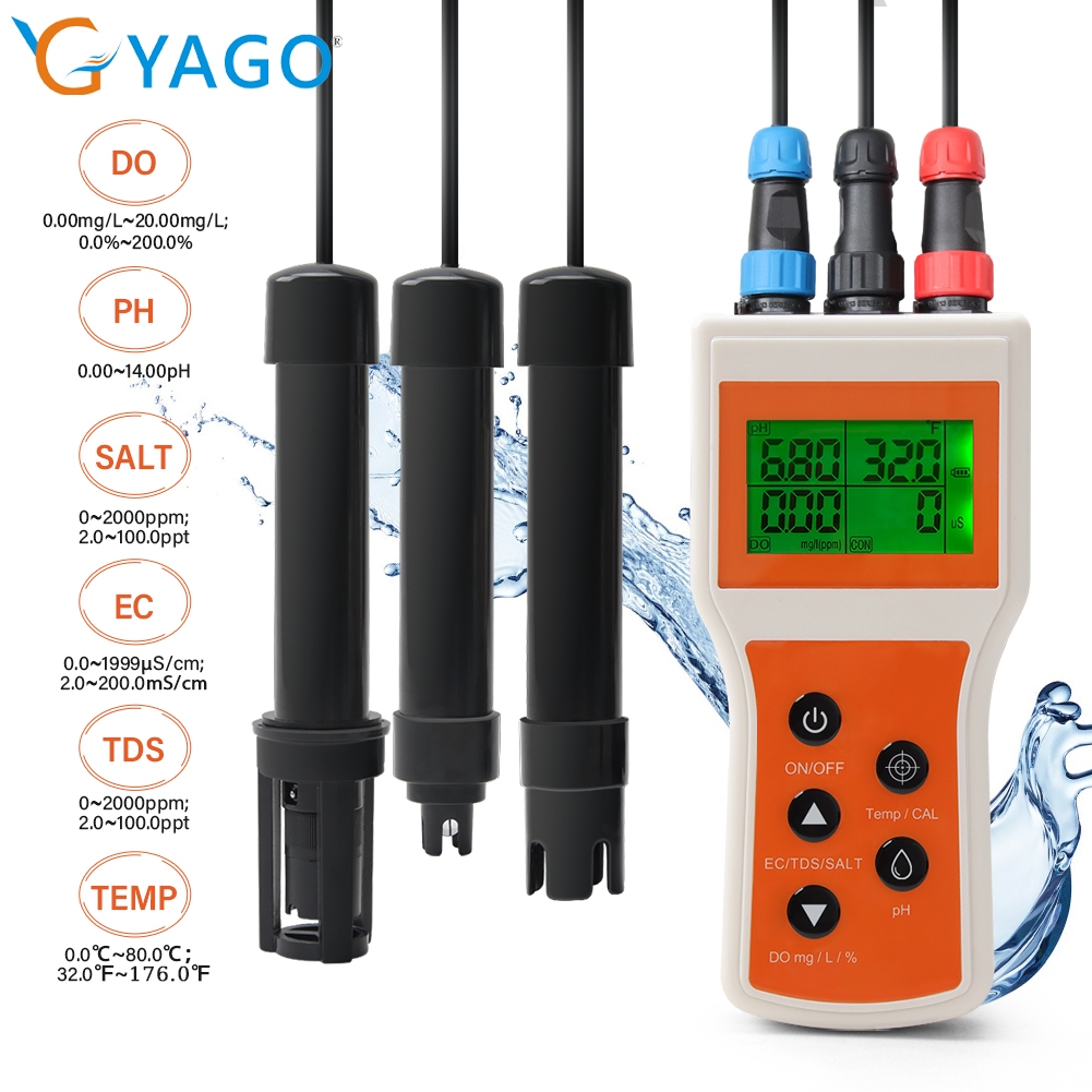 YAGO Dissolved Oxygen Meter YK-100 High-precision Digital pH Meter 6 in 1 DO/pH/TDS/EC/SALT/TEMP ...