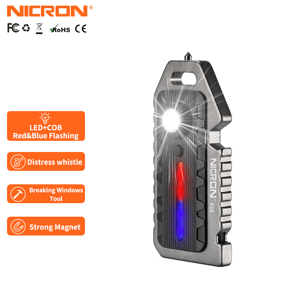 Nicron Multi-function Keychain Flashlight K10, Mini EDC Rechargeable for Emergency Light,COB LED ...