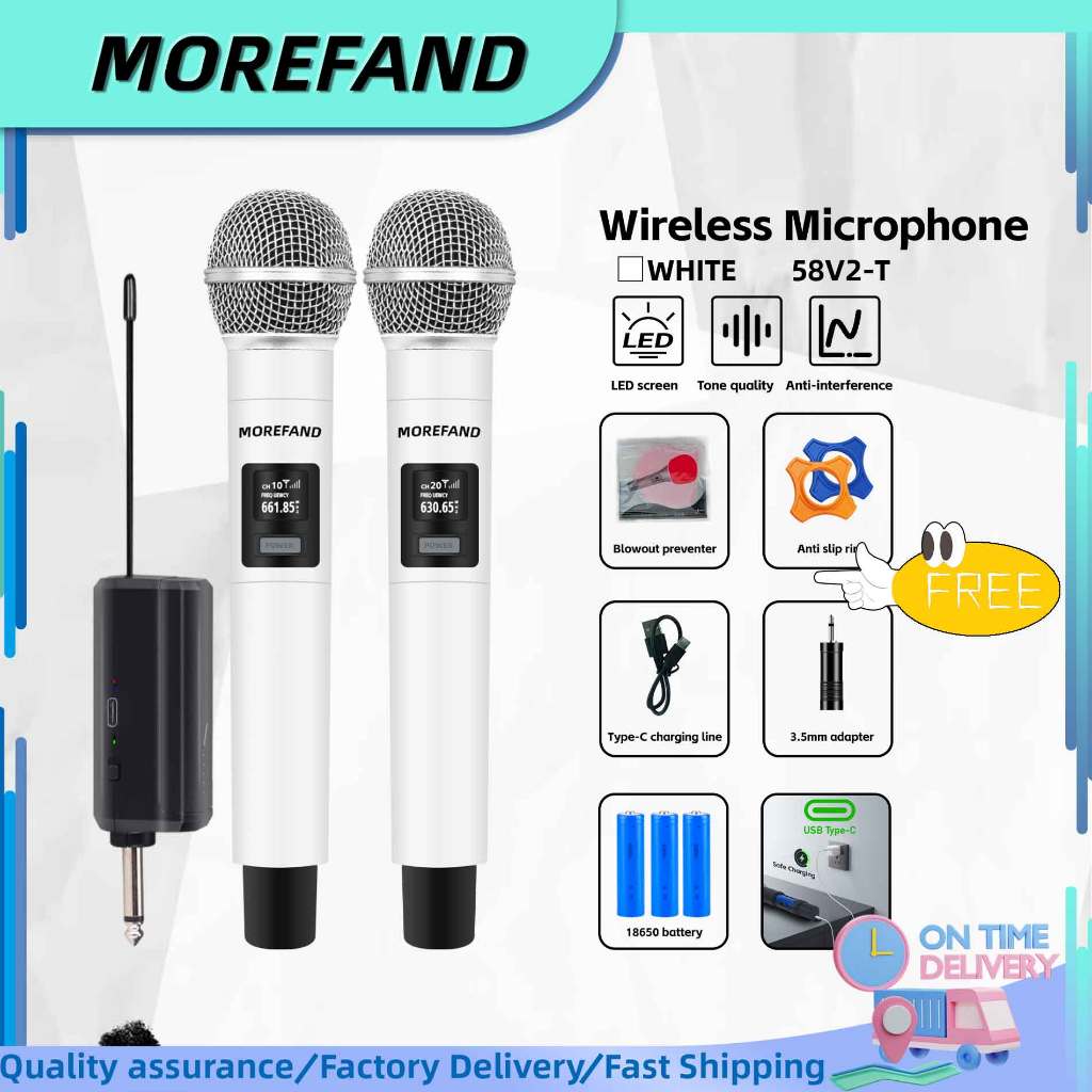 Microphone, wireless microphone, white handheld microphone, floating ...