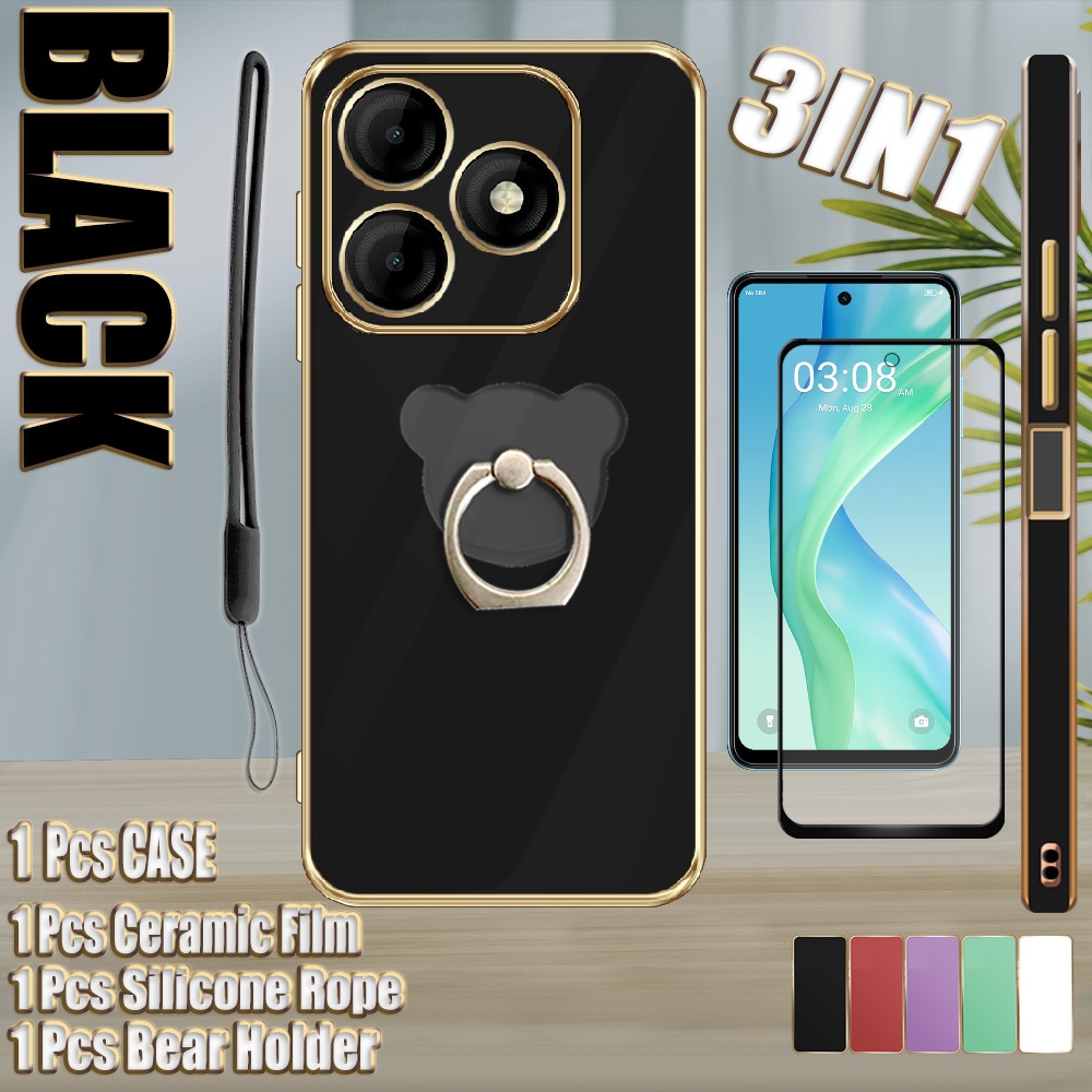 3 IN 1 For Itel P55 4G A666L Soft Silicone Electroplated Case With ...