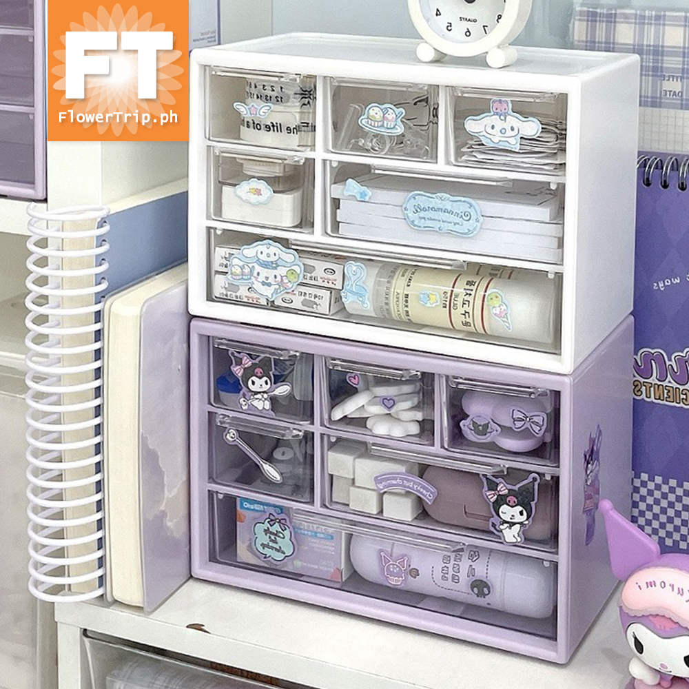 6 Drawers Small Cute Desktop Organizer 3 Color Stationary Storage Box ...