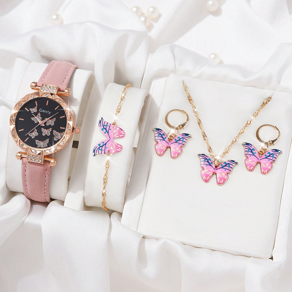 6pcs Luxury Watch Women Ring Necklace Earrings Bracelet Set Watches ...