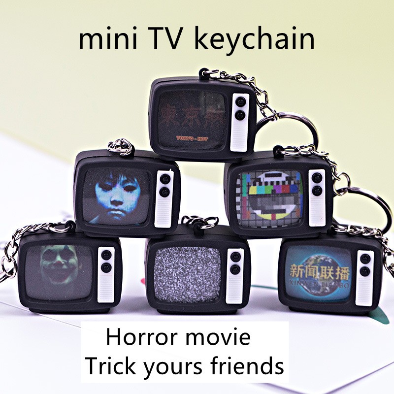 Trick Your Friends mini TV Keychain make Sound and Light Key Pendant ...