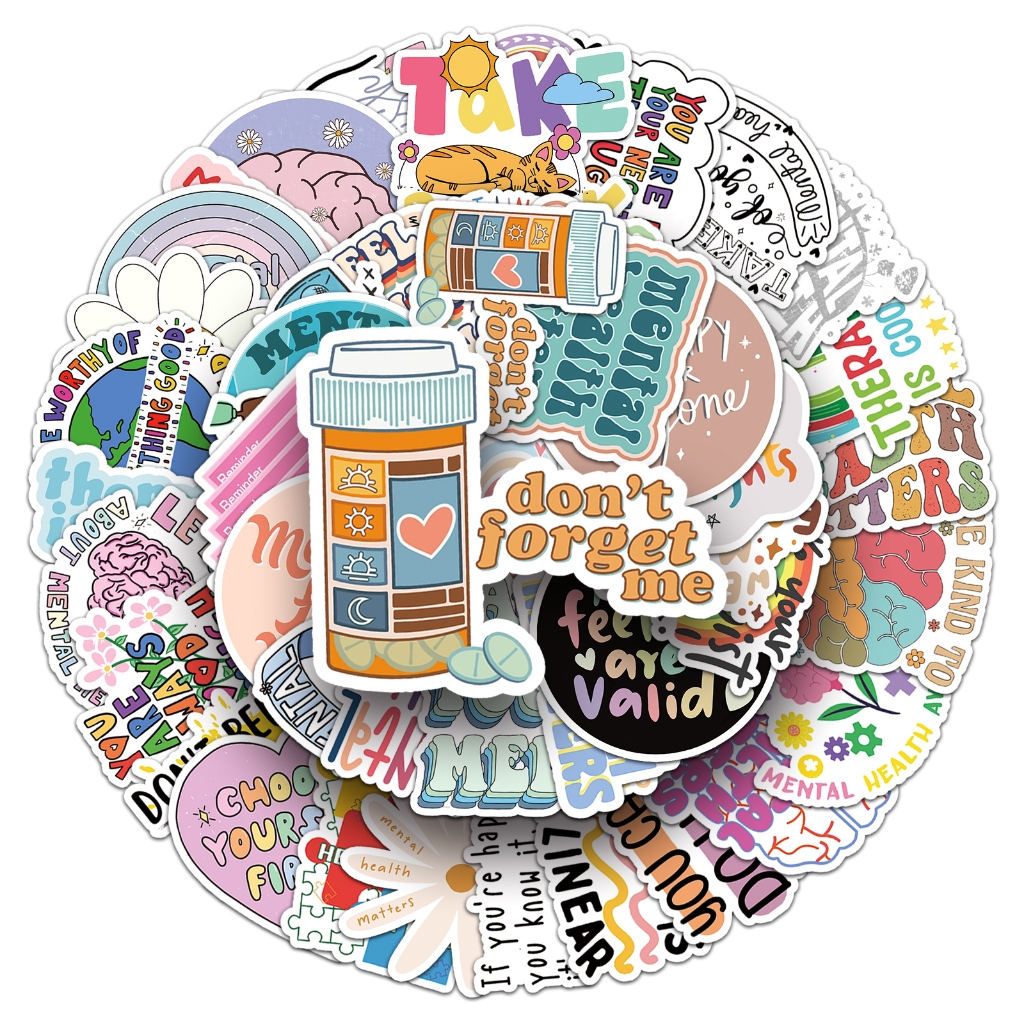 50Pcs Cartoon Cute Mental Health Cartoon Waterproof Sticker ...