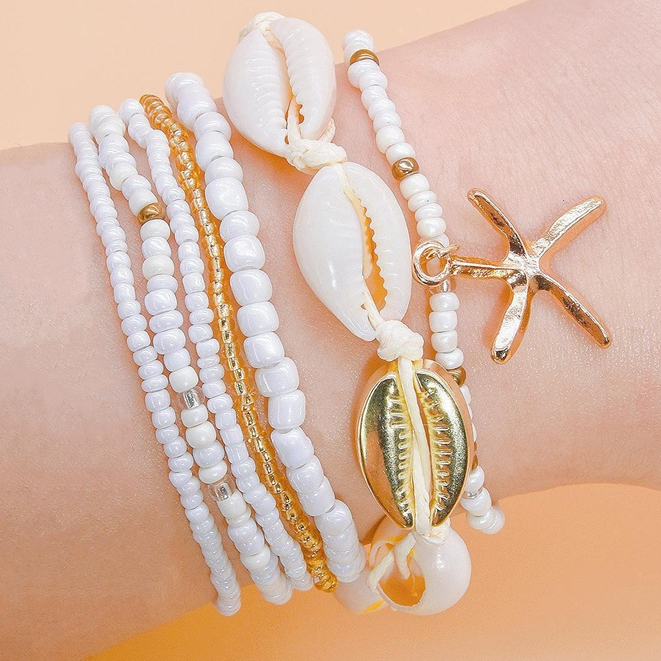 6 Pcs/Set Handmade Shell Anklet Colorful Bead Feet Chain Beach Starfish ...