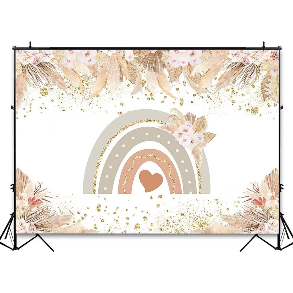 Boho Rainbow Backdrop for Baby Shower Pampas Grass Bohemian Rainbow ...