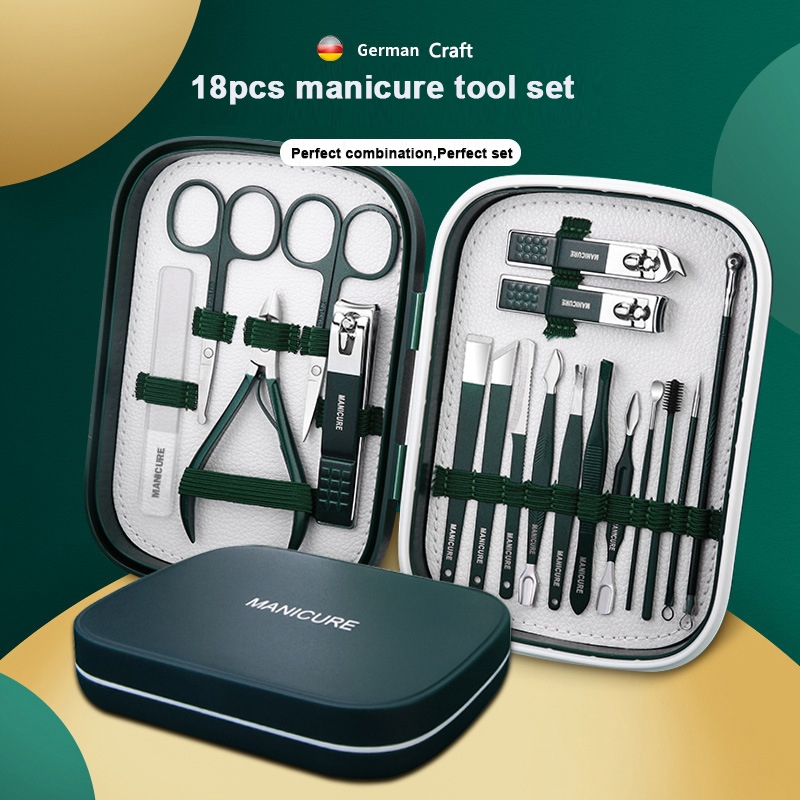 18 pc manicure set nail clippers nipper scissors cutter earpick file ...