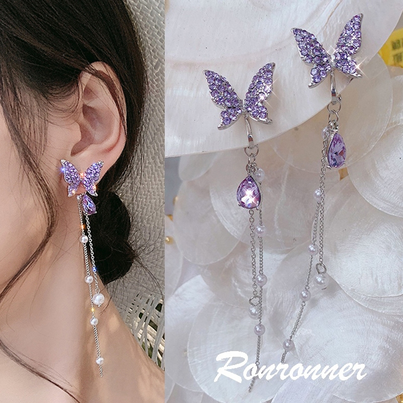 Purple Butterfly Earrings for Prom Dress Elegant Earings Hikaw for ...