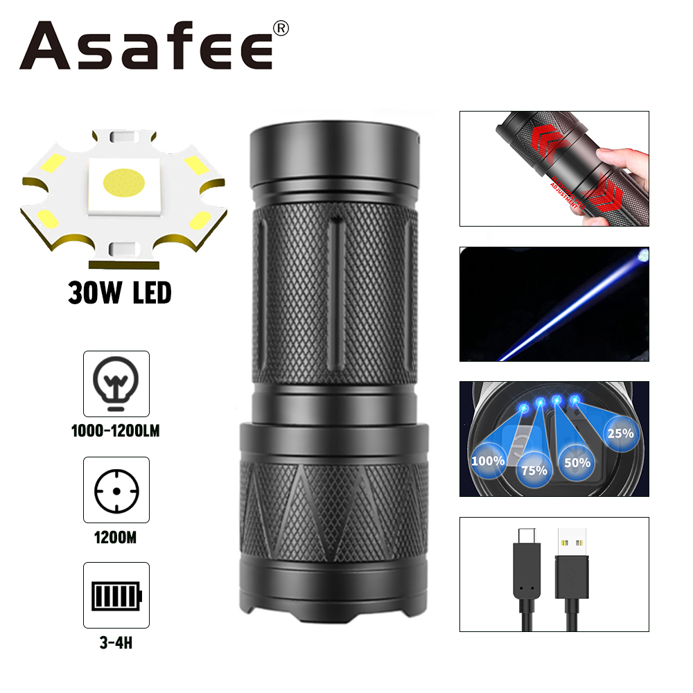 Asafee 2418 ultra bright 30W LED outdoor flashlight with telescopic ...