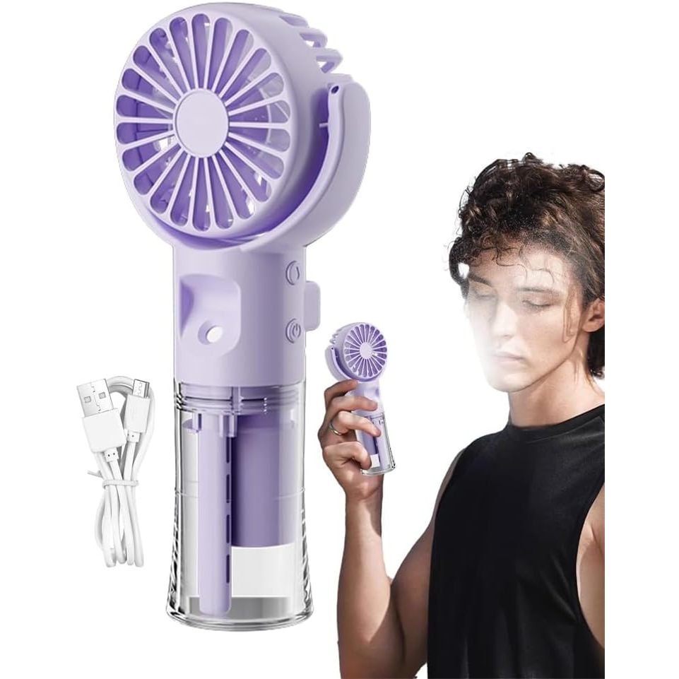 Portable Handheld Fan，3 in 1 Spray humidification neck fan handheld ...
