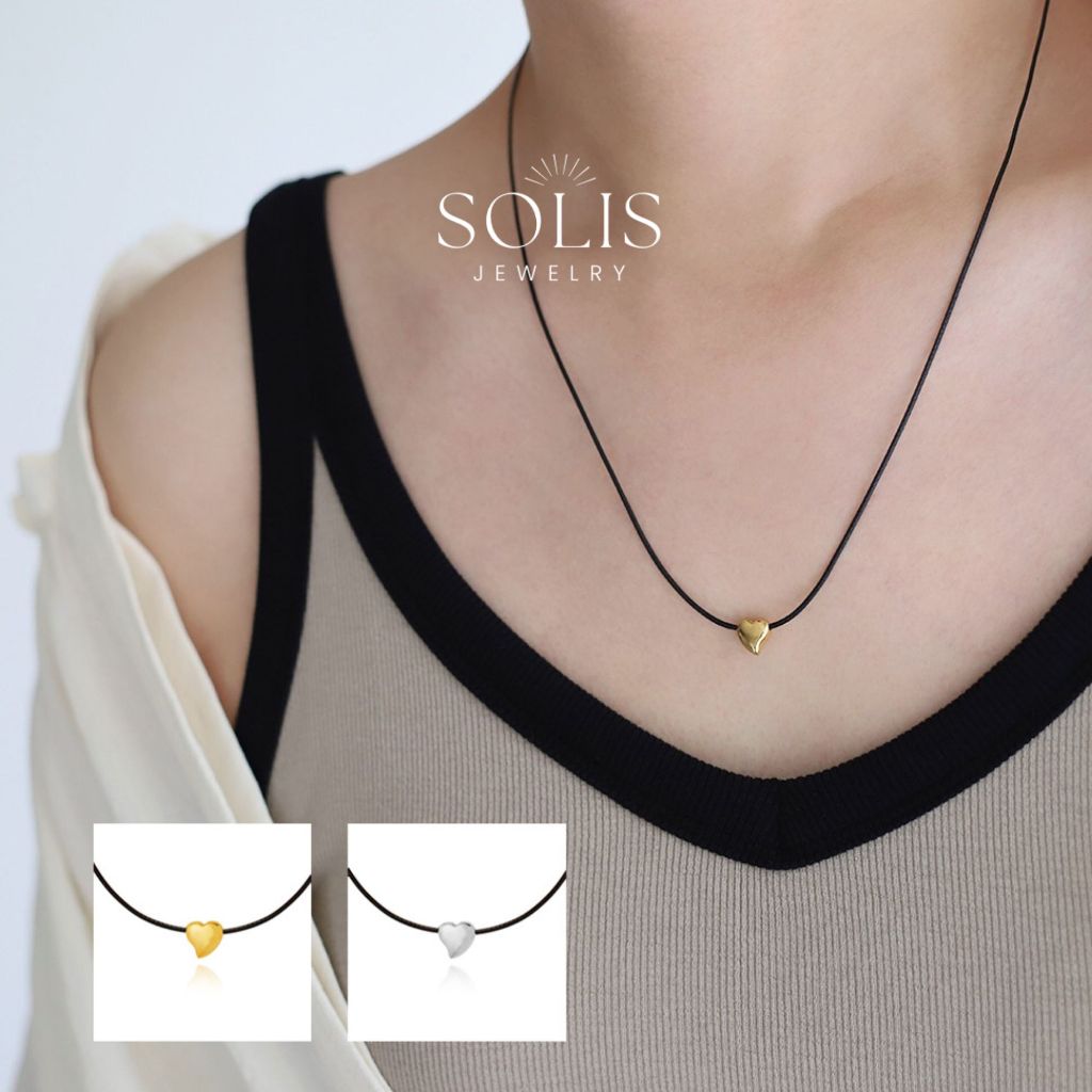 Heart Shape Pendant Gold Silver Wax Rope Black Long Chain Necklace ...