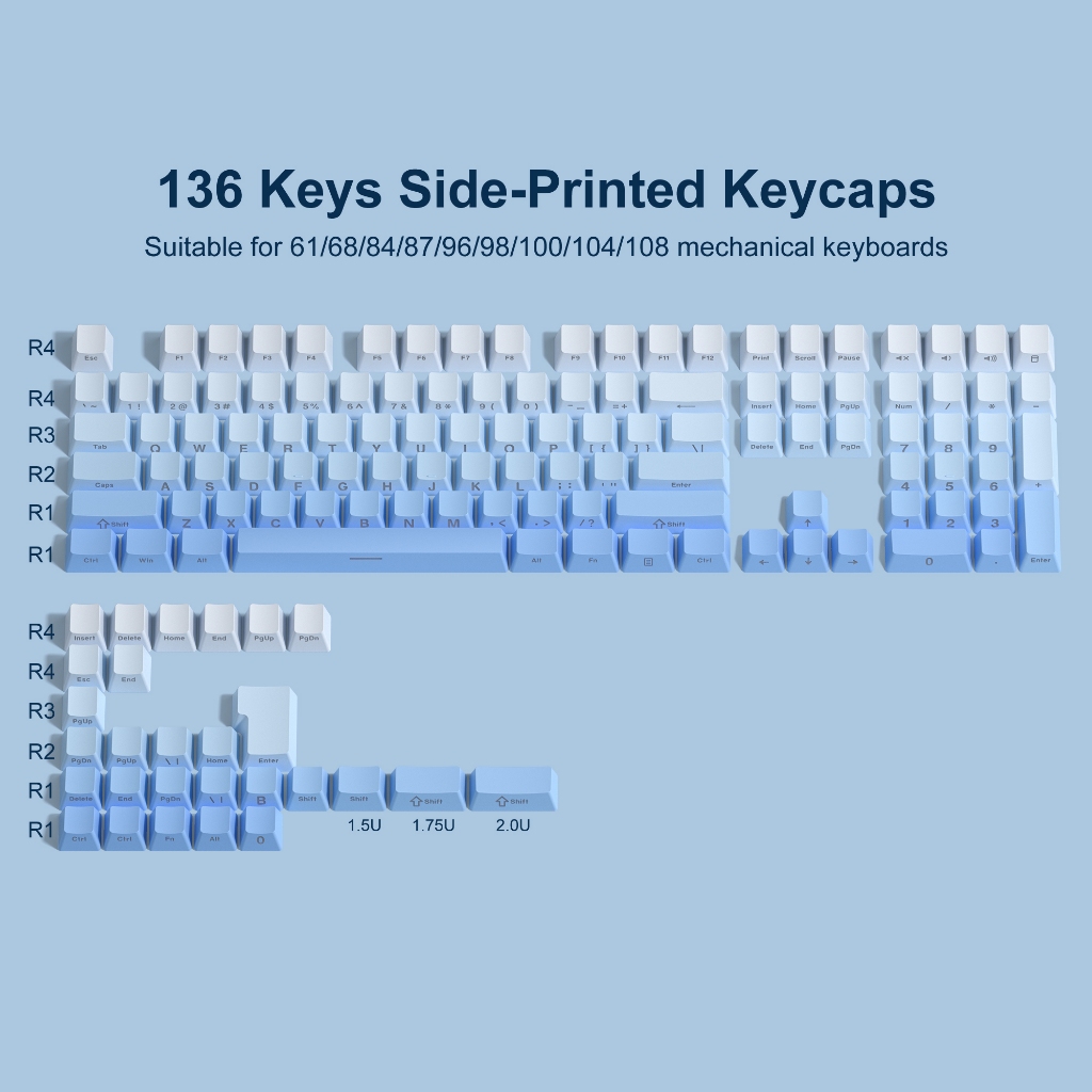 WOMIER 136 Keys Keycaps Side Printed PBT Key Cap Shine Through Blue ...