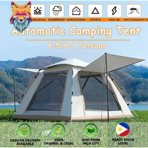 4-8 Person Automatic Camping Tent Double Layers Waterproof Square Tent ...