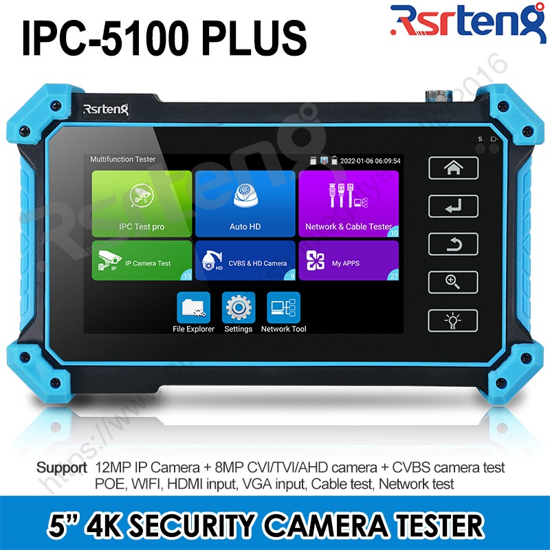Rsrteng IPC-5100 Plus IP Camera Tester, 8MP AHD CVI TVI CVBS IP Camera ...