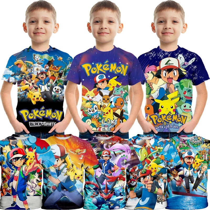 2024 New 3-13 Years Old Pikachu Kids Short Sleeve T-Shirt Pokémon Boys ...