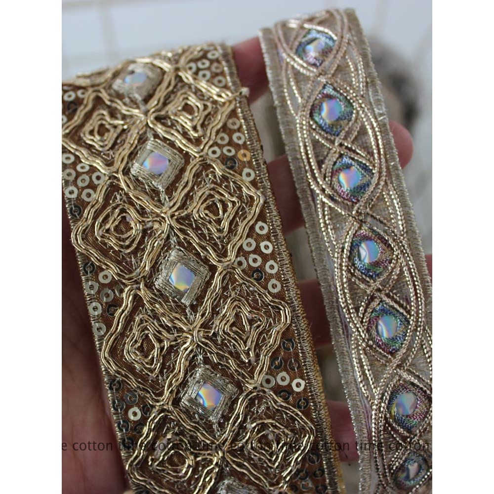 1 Yard Gold thread Embroidery, Fabric Strips, Sequin Embroidery, Lace ...