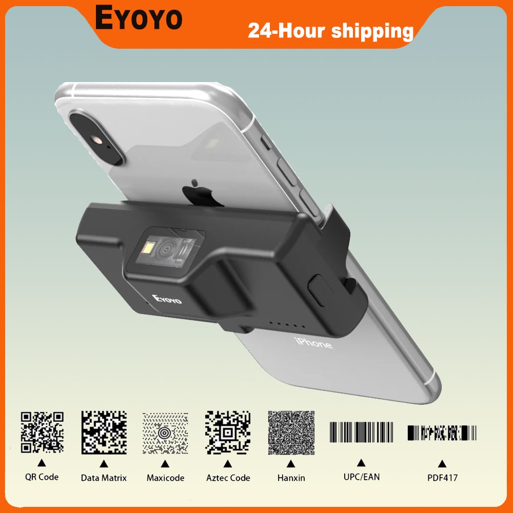 Eyoyo 2D QR Bluetooth Barcode Scanner Mini Wireless Back Clip-on Phone ...