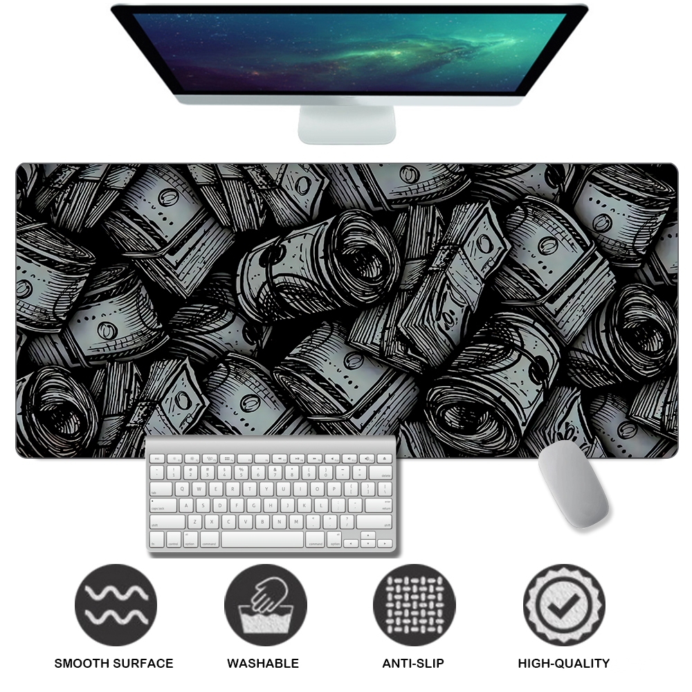 Currency pattern Bill Mouse Pad Long Non Slip Waterproof Black And ...