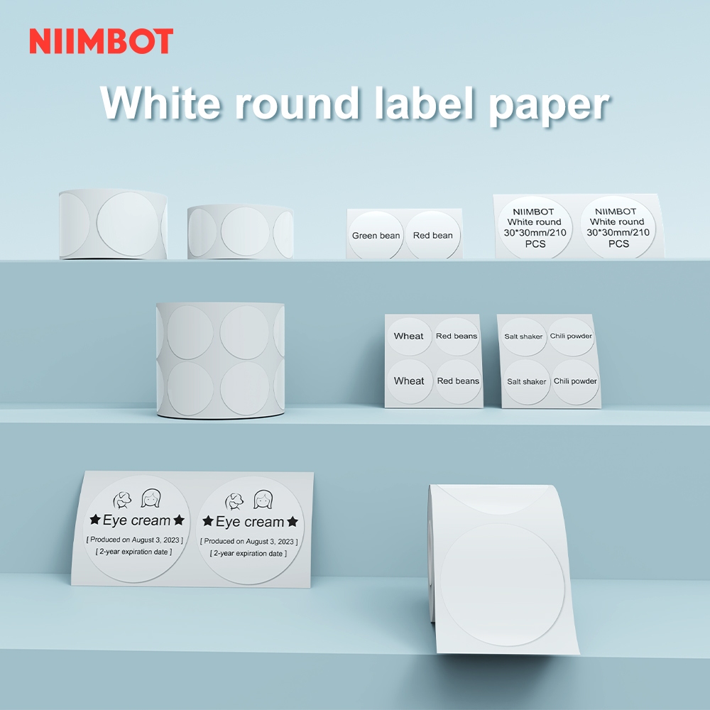 NIIMBOT B21/B1/B3S White Round Series Label Paper Thermal Sticker, Food Production Date, Shelf ...
