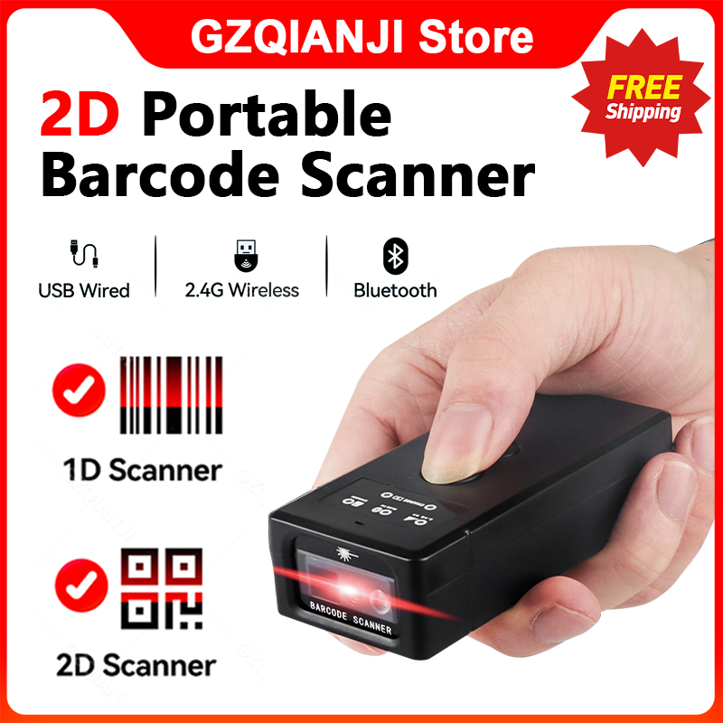 Mini Portable 1D 2D QR Barcode Scanner Wireless Bluetooth USB 3 in 1 ...