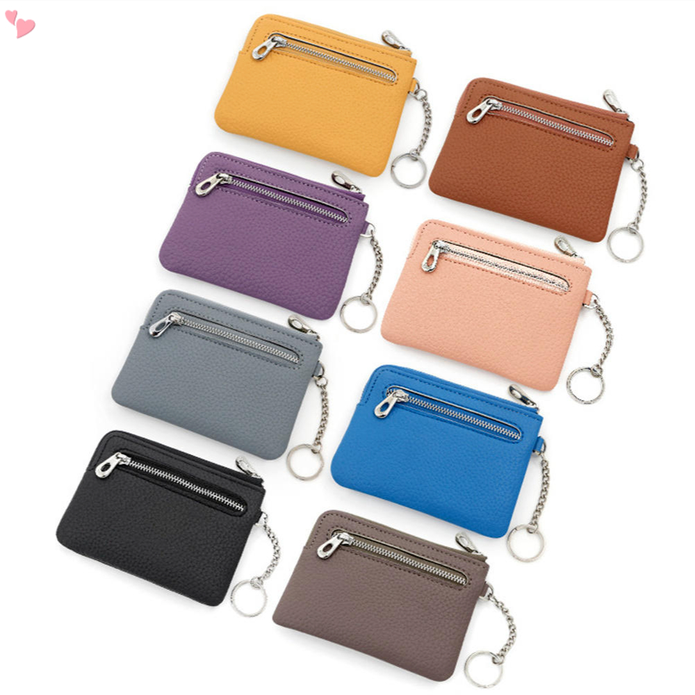 Women Coin Purse, Solid PU Lychee Pattern Zip Mini Coin Purse With Key ...