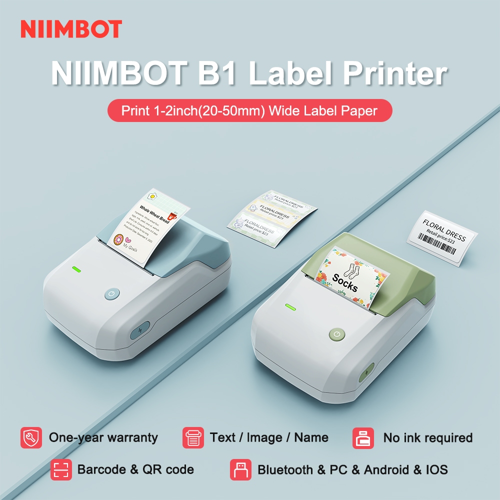 NIIMBOT B1 Label Printer Portable Handheld Thermal Printer Mini Barcode QR Code Sticker Paper ...