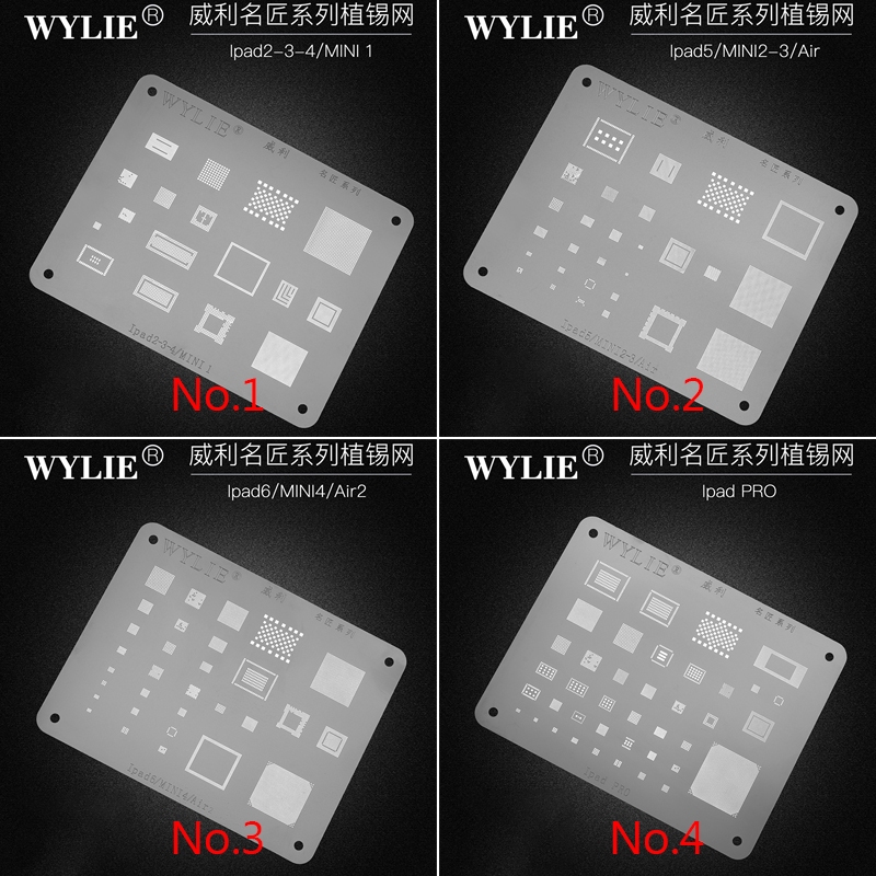Wylie BGA Reballing Stencil For IPAD 2 3 4 5 6 Pro 9.7 10.5 10.2 11 12.9 Mini 1 2 3 4 CPU RAM ...