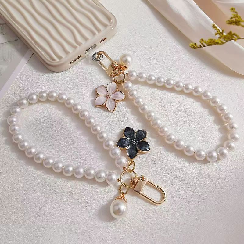 metal cute matching pearl cherry blossom keychain for phone charm strap ...