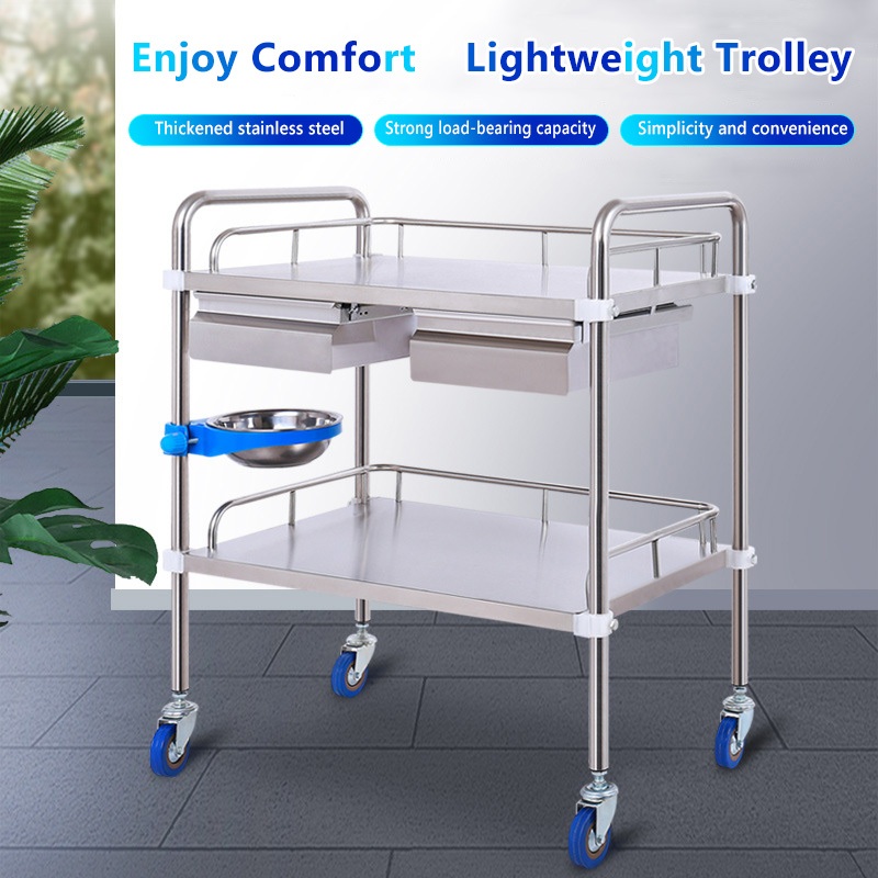 2 Layer Trolley Cart Stainless Utility Kitchen Food Cart Liquor Trolley ...
