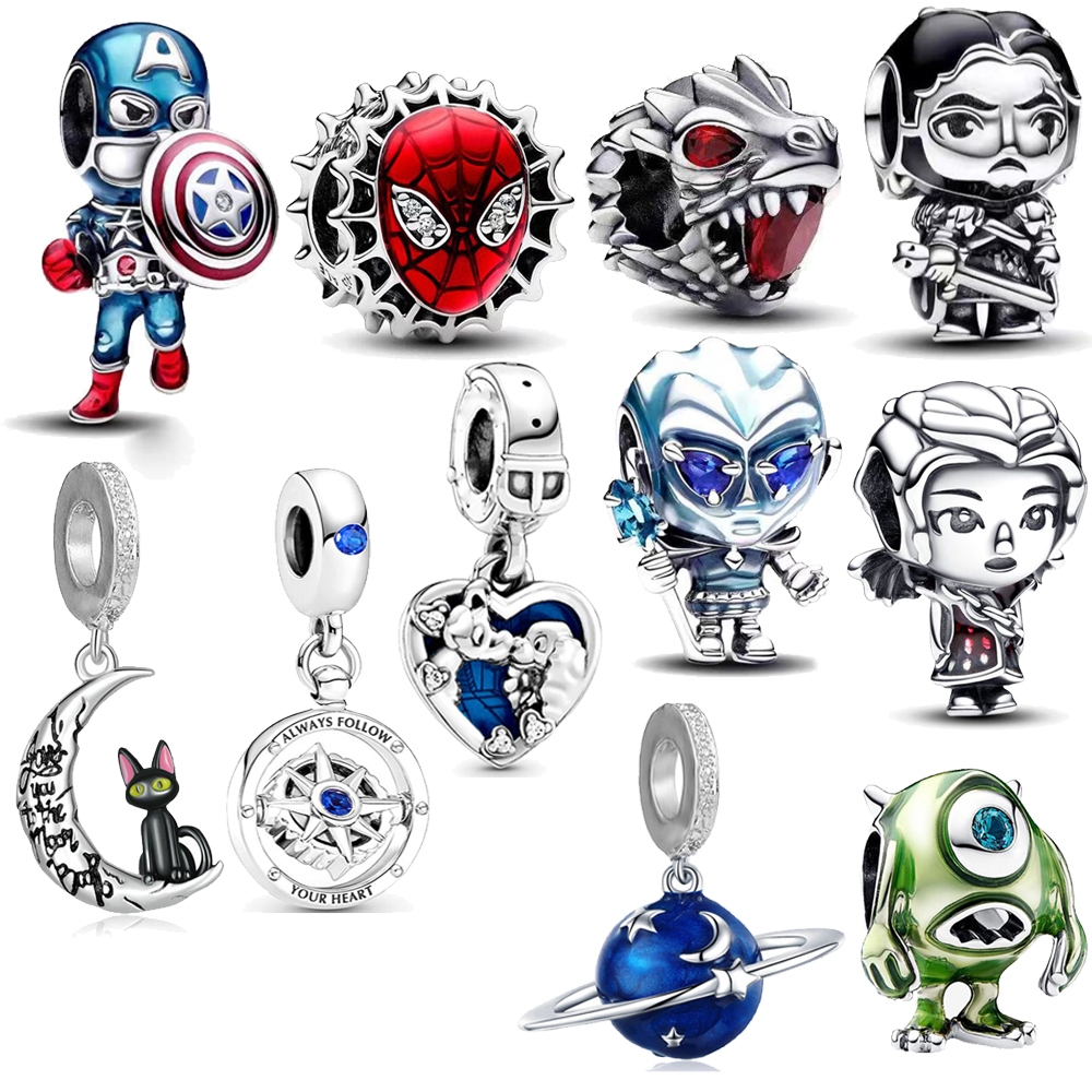 Captain America Spider Man PANdora Charms 925 Silver Wolf Head Beads ...