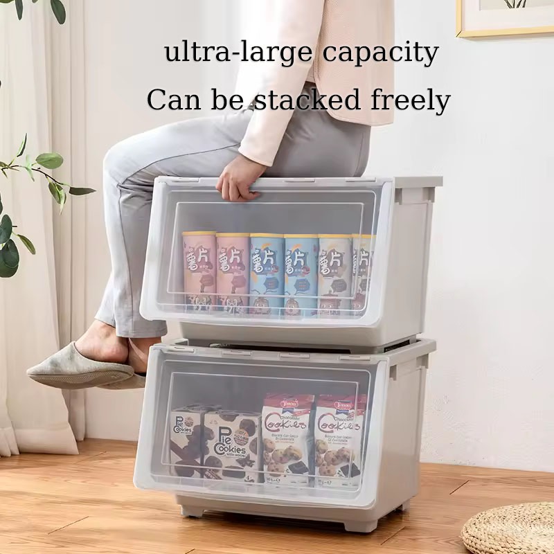Stackable Plastic Storage Box Large Capacity Flip Top Storage Box with ...