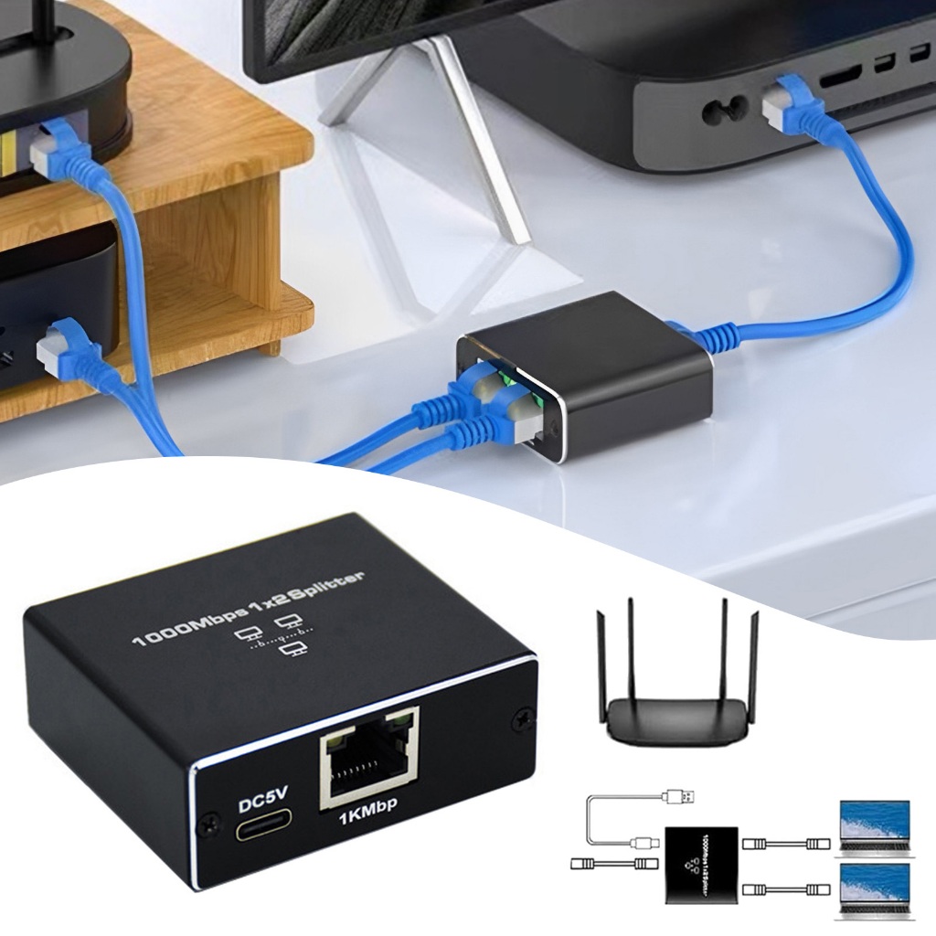 RJ45 Splitter 1 Input 2/3/4 Output 1000mbps 2 Port 1 to 2 Way Lan ...