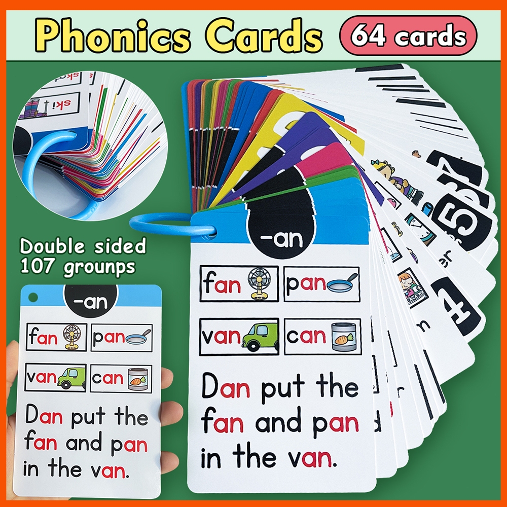 64 Cards Kids Montessori I Can Read Phonics Learning Flashcards English ...