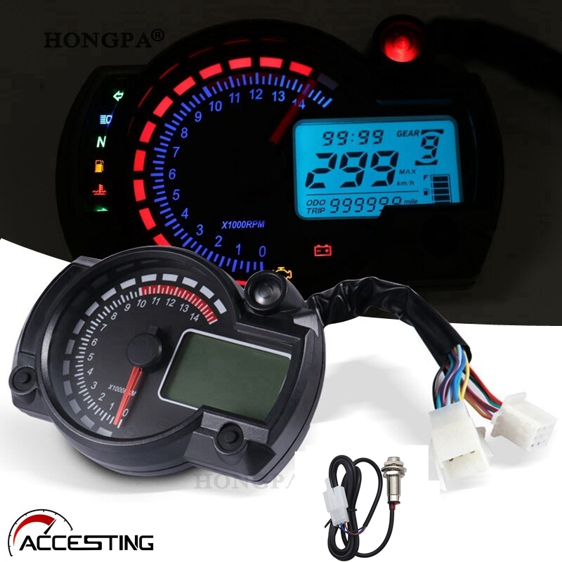 7 Colors LCD Digital Universal Speedometer Motorcycle Odometer Meter 0 ...