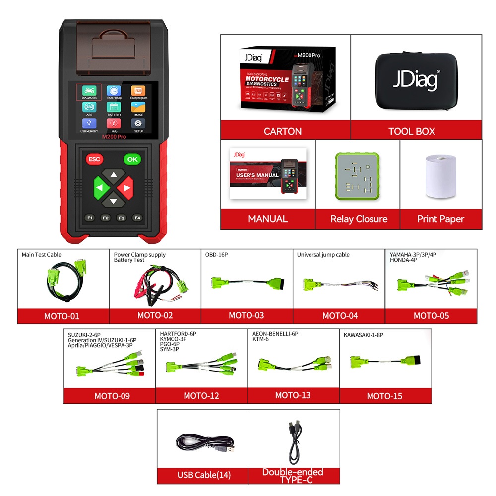 Remap Honda Motorcycle Diagnostic Tool JDiag Motorcycle Scanner M200 ...