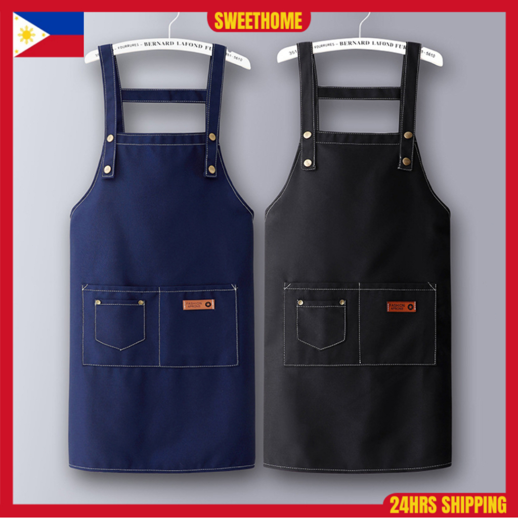 Kitchen Apron Chef Black Apron H-Type Strap Design Denim Apron With ...