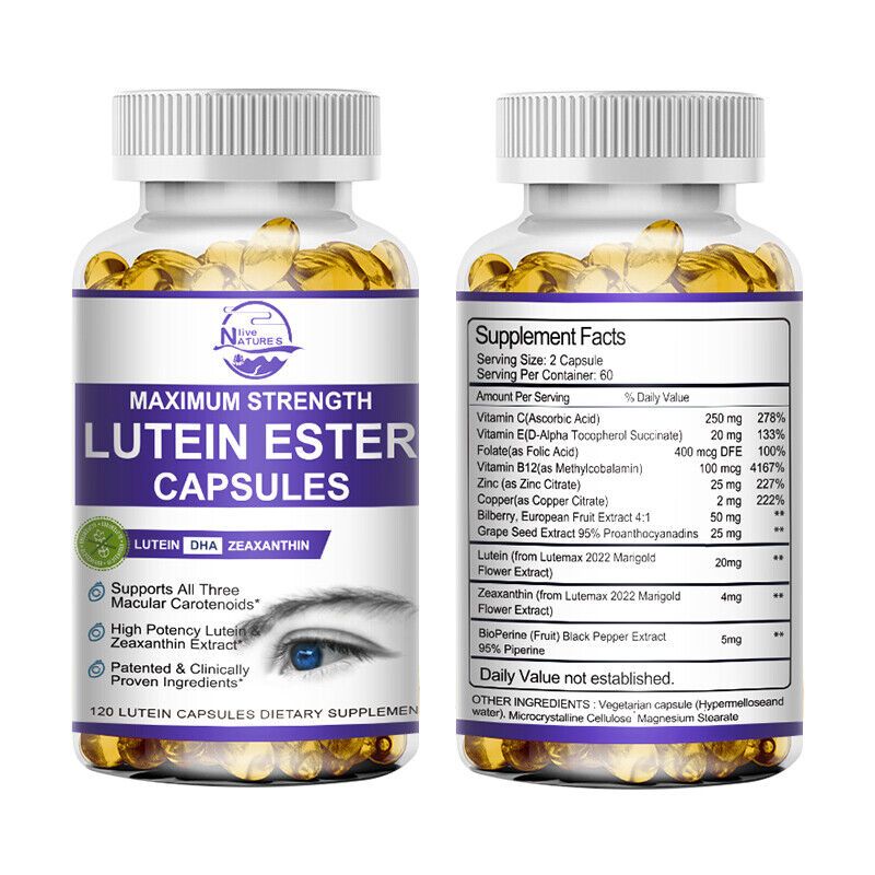 120 PCS Eye Vitamin Lutein Ester Capsules Contains Zeaxanthin For Maximum Strength Eye Vision ...