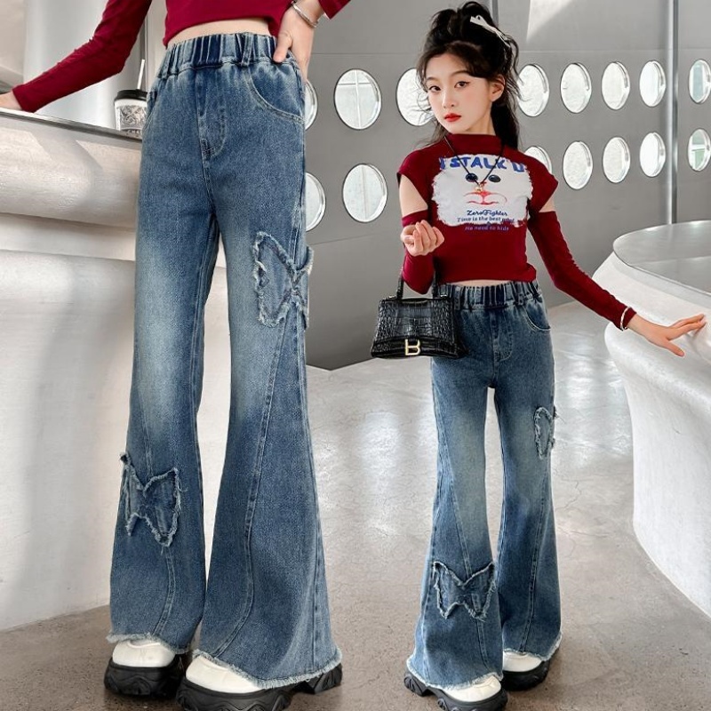 Fashion Jeans For Kids Girl 7-15 Yrs Retro Flared Pants Butterfly ...