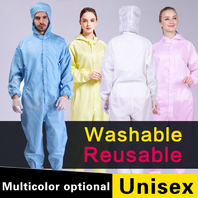 【Uhome】Clean Room Suit ESD Jumpsuit PPE Coverall Washable Anti Static ...