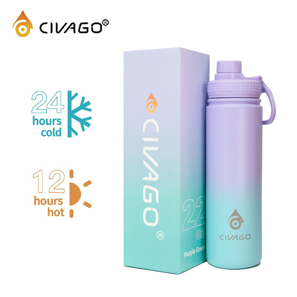 CIVAGO 22oz purple green Wide Mouth with Spout Lid Vacuum Insulated ...