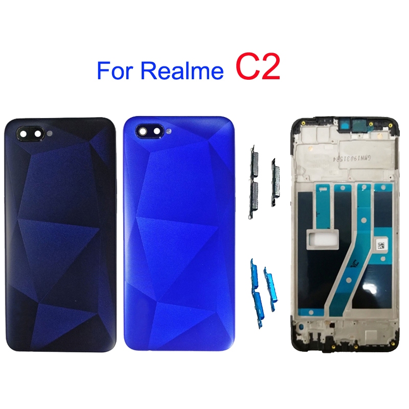 For Realme C2 Back Cover Housing Front LCD Frame With Camera Lens And ...