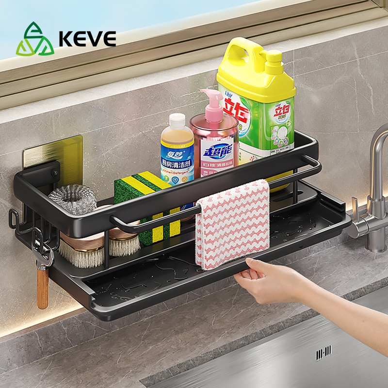 KEVE Aluminum Sponge Holder Kitchen Sink With Drain Tray Sponge Rack ...
