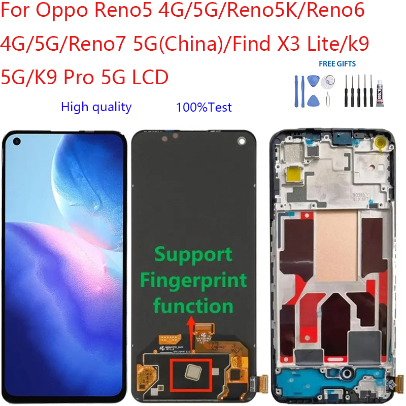 For OPPO Reno5 4G/5G/Reno5K/Reno6 4G/5G/Reno7 5G/Find X3 Lite/k9 5G/K9 Pro 5G LCD Display Screen ...